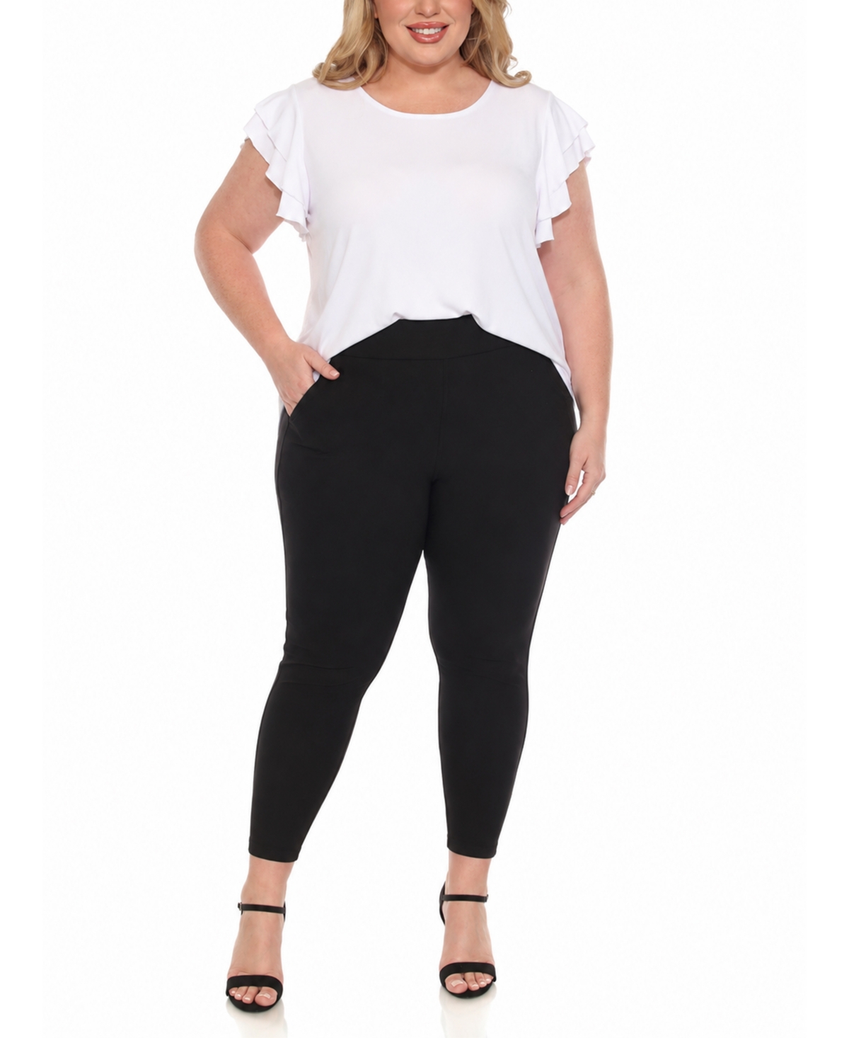 Click here for White Mark Plus Size Flutter-Sleeve Top and Scuba... prices