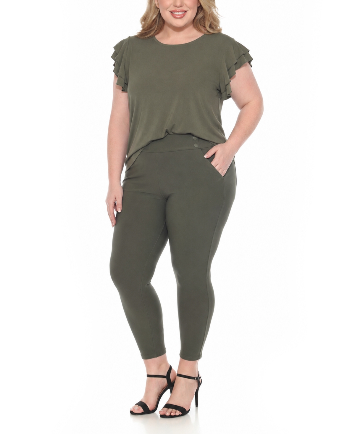 Click here for White Mark Plus Size Flutter-Sleeve Top and Scuba... prices