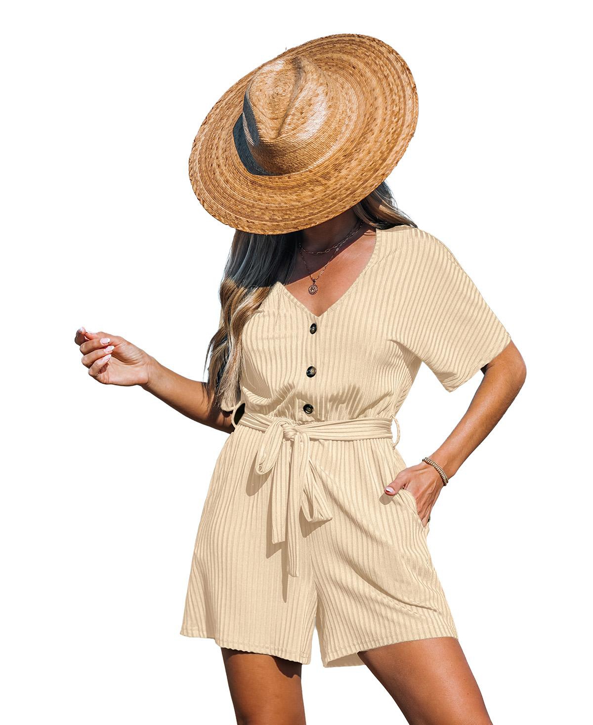 Click here for Cupshe Womens Ribbed V-Neck Tie Waist Short Sleeve... prices