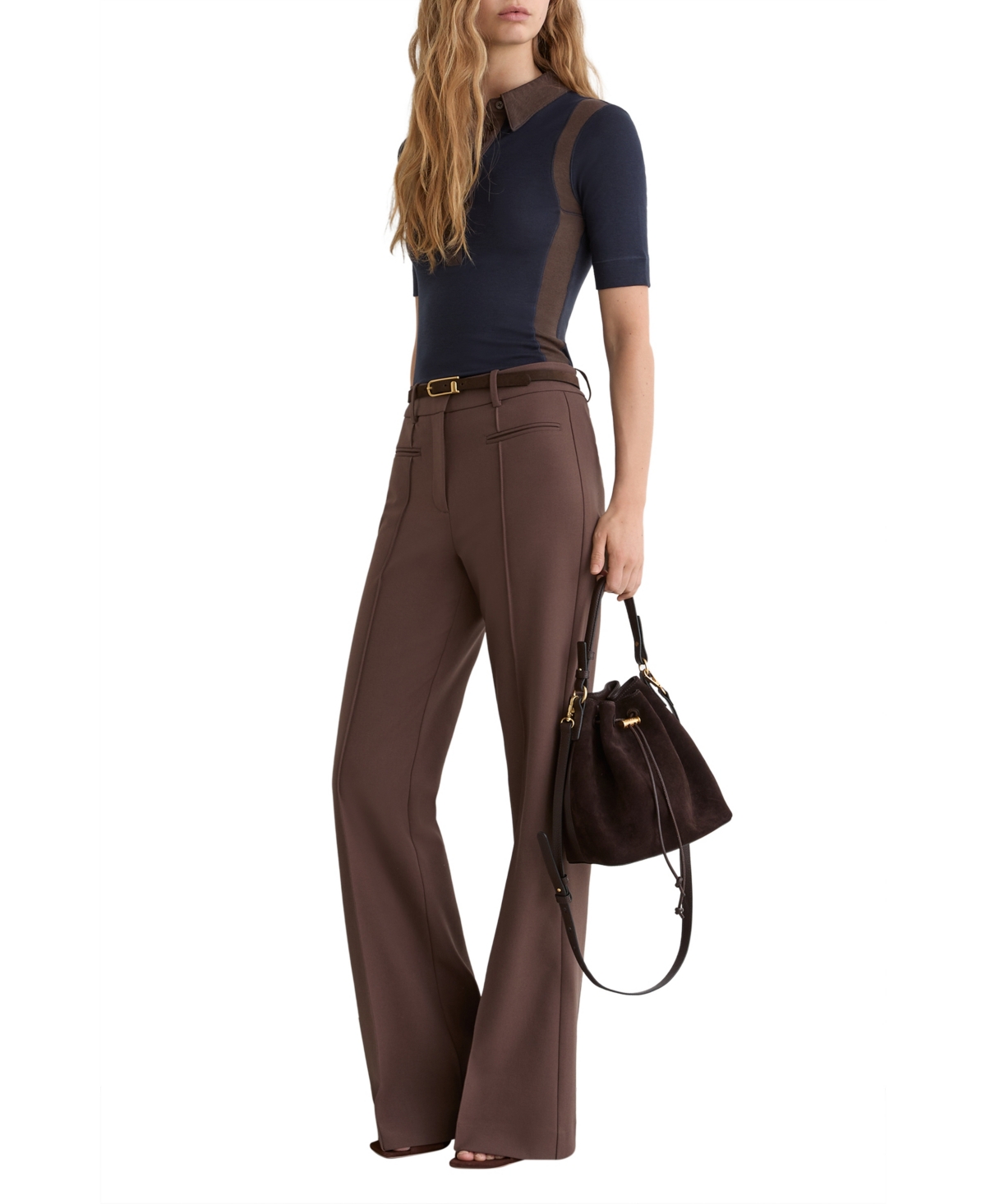 Click here for Reiss Womens Winnie Colour Block Top - Navy/choco prices