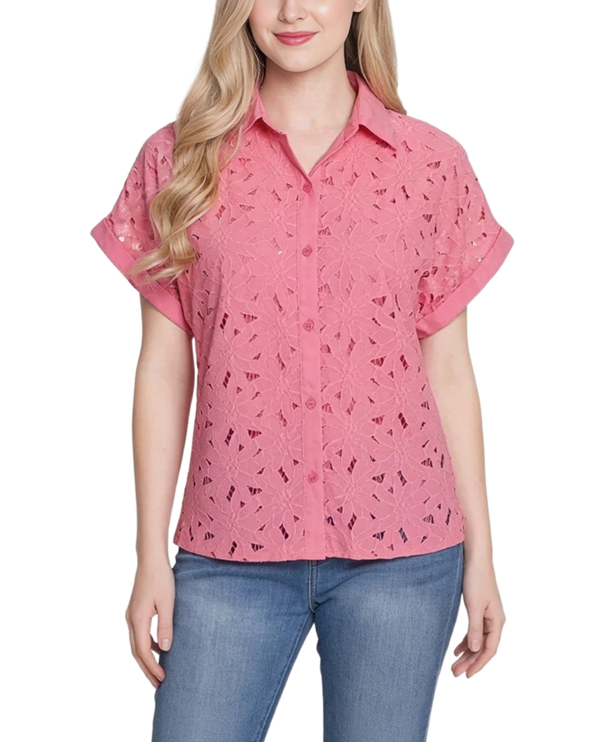 Click here for Ny Collection Petite Short-Sleeve Eyelet Top - Con... prices
