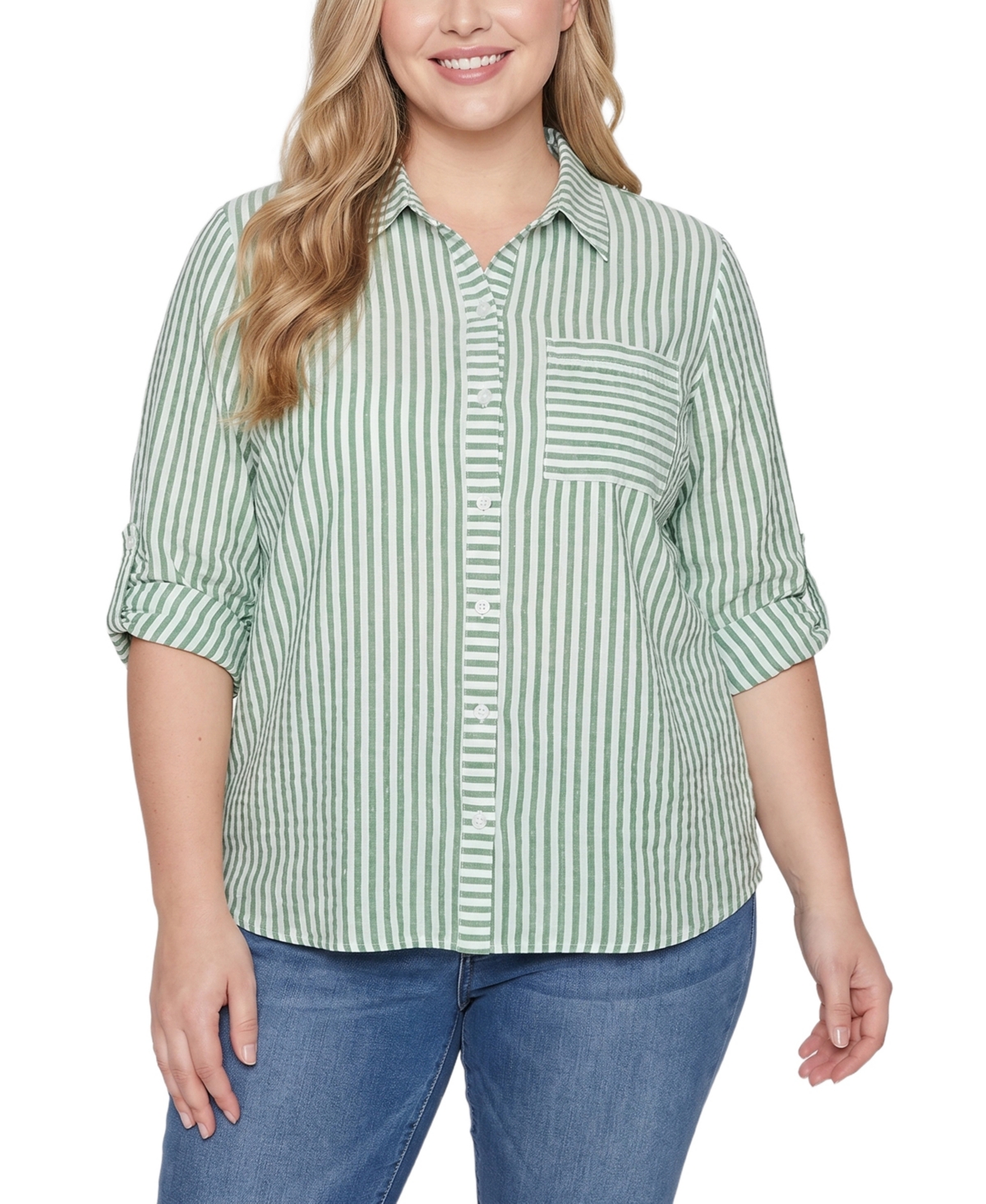 Click here for Ny Collection Plus Size 3/4-Sleeve Roll Tab Top -... prices