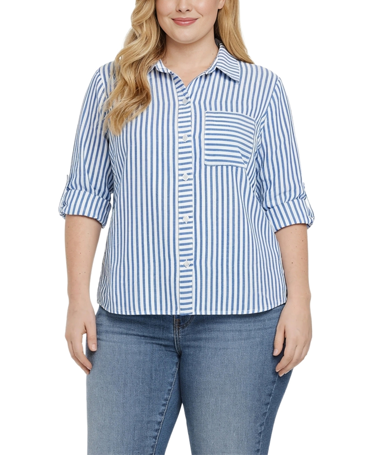Click here for Ny Collection Plus Size 3/4-Sleeve Roll Tab Top -... prices