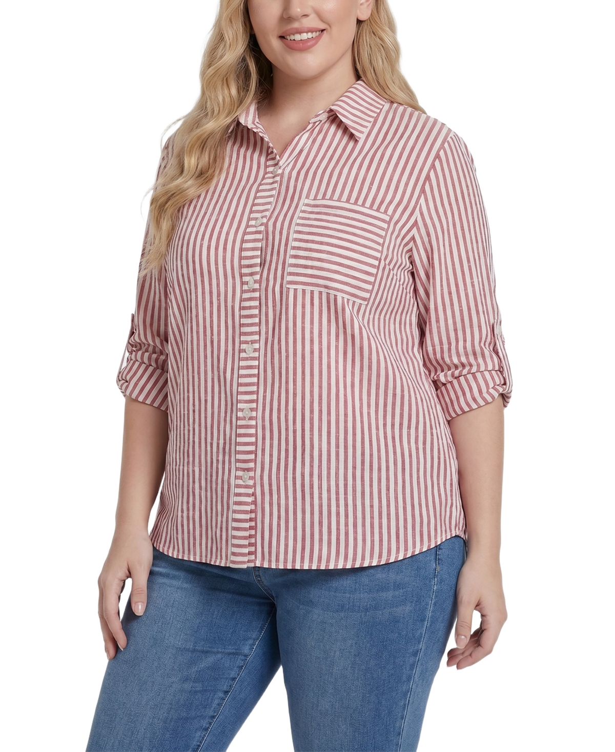 Click here for Ny Collection Plus Size 3/4-Sleeve Roll Tab Top -... prices