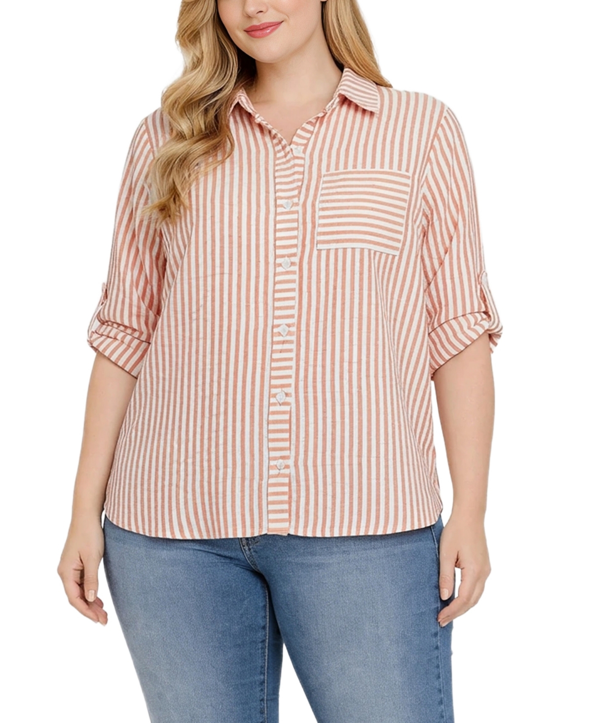 Click here for Ny Collection Plus Size 3/4-Sleeve Roll Tab Top -... prices