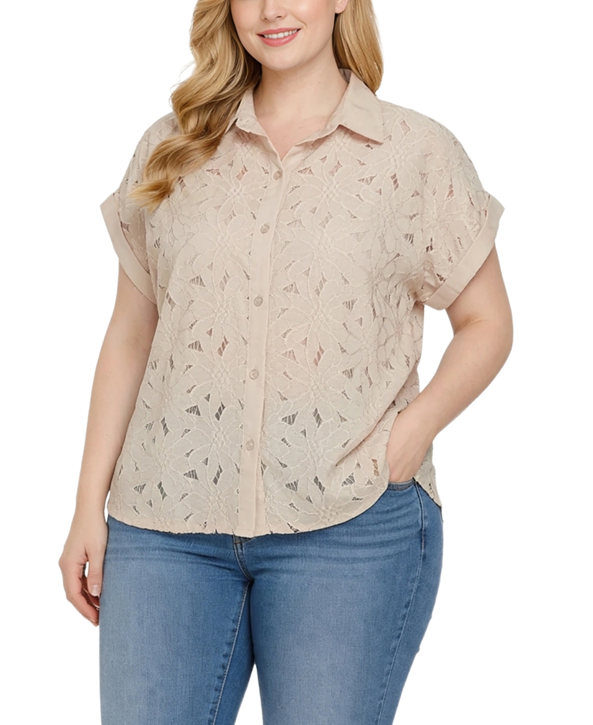Click here for Ny Collection Plus Size Short-Sleeve Eyelet Top -... prices