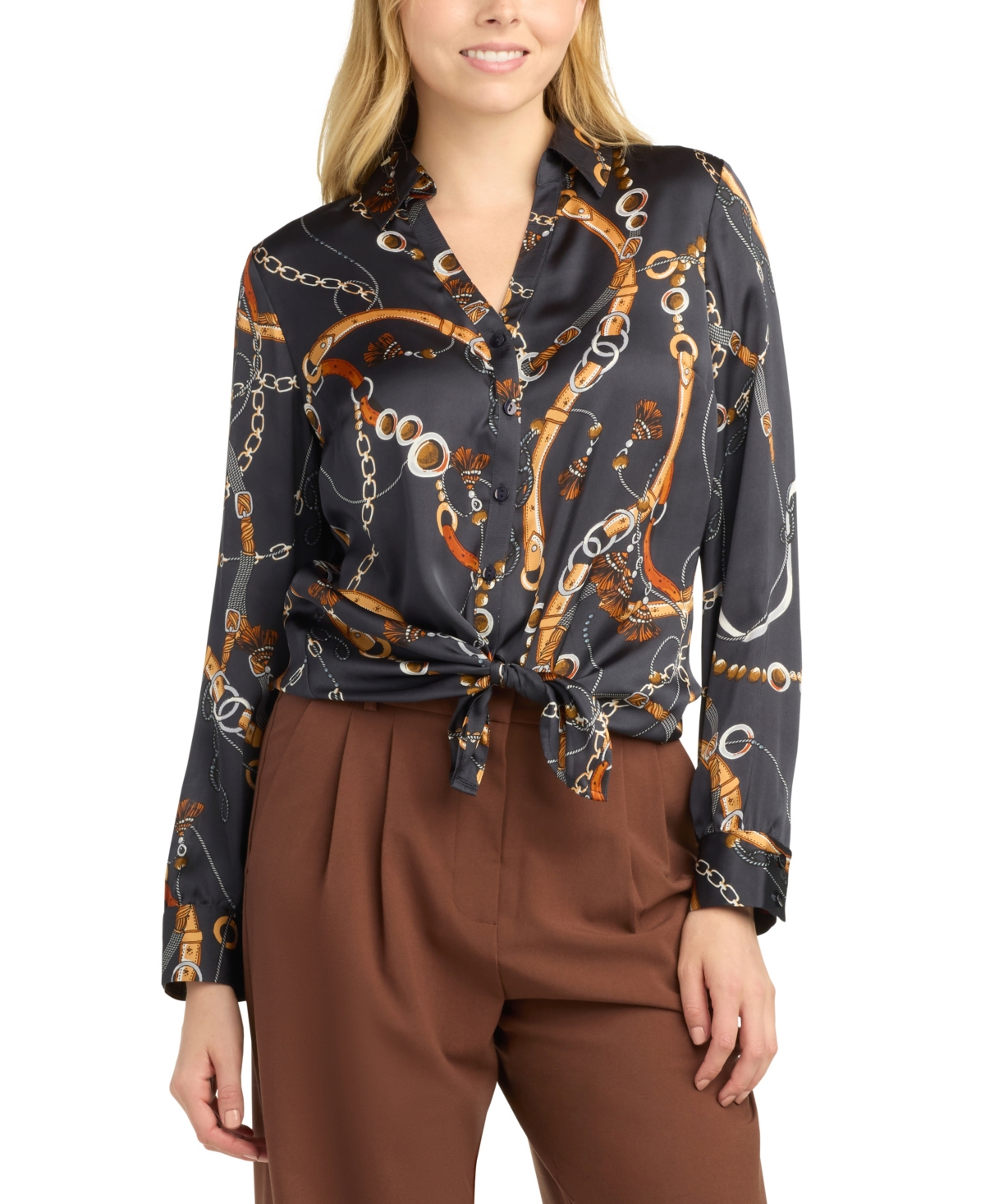 Click here for Bcx Womens Collared Printed Satin Top - Pat G prices