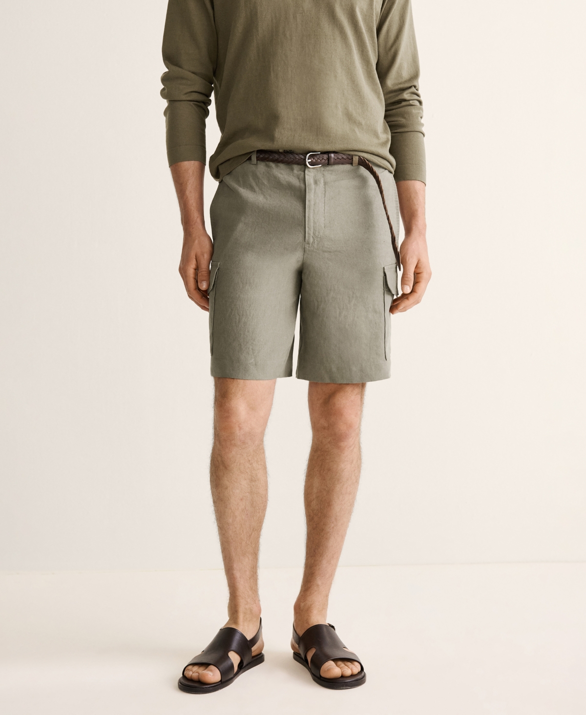 Click here for Mango Mens Cargo Linen 9.06 Bermuda Shorts - Khaki prices