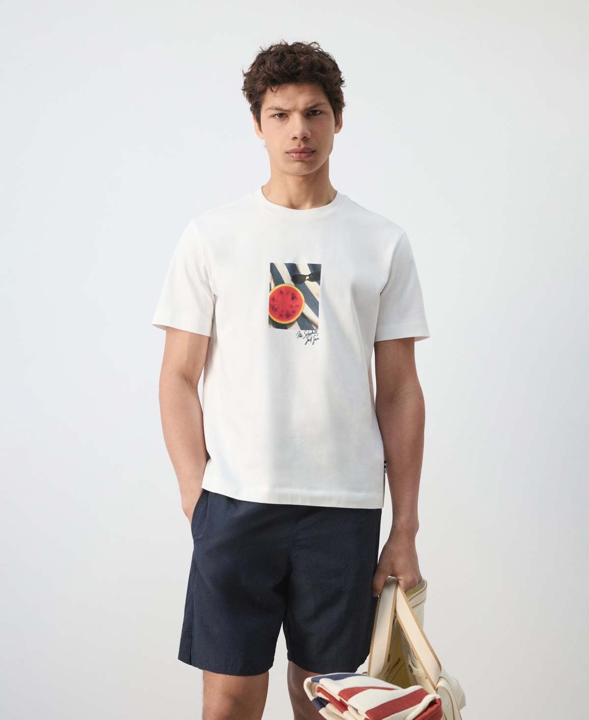 Click here for Mango Mens Cotton Printed T-Shirt - White prices