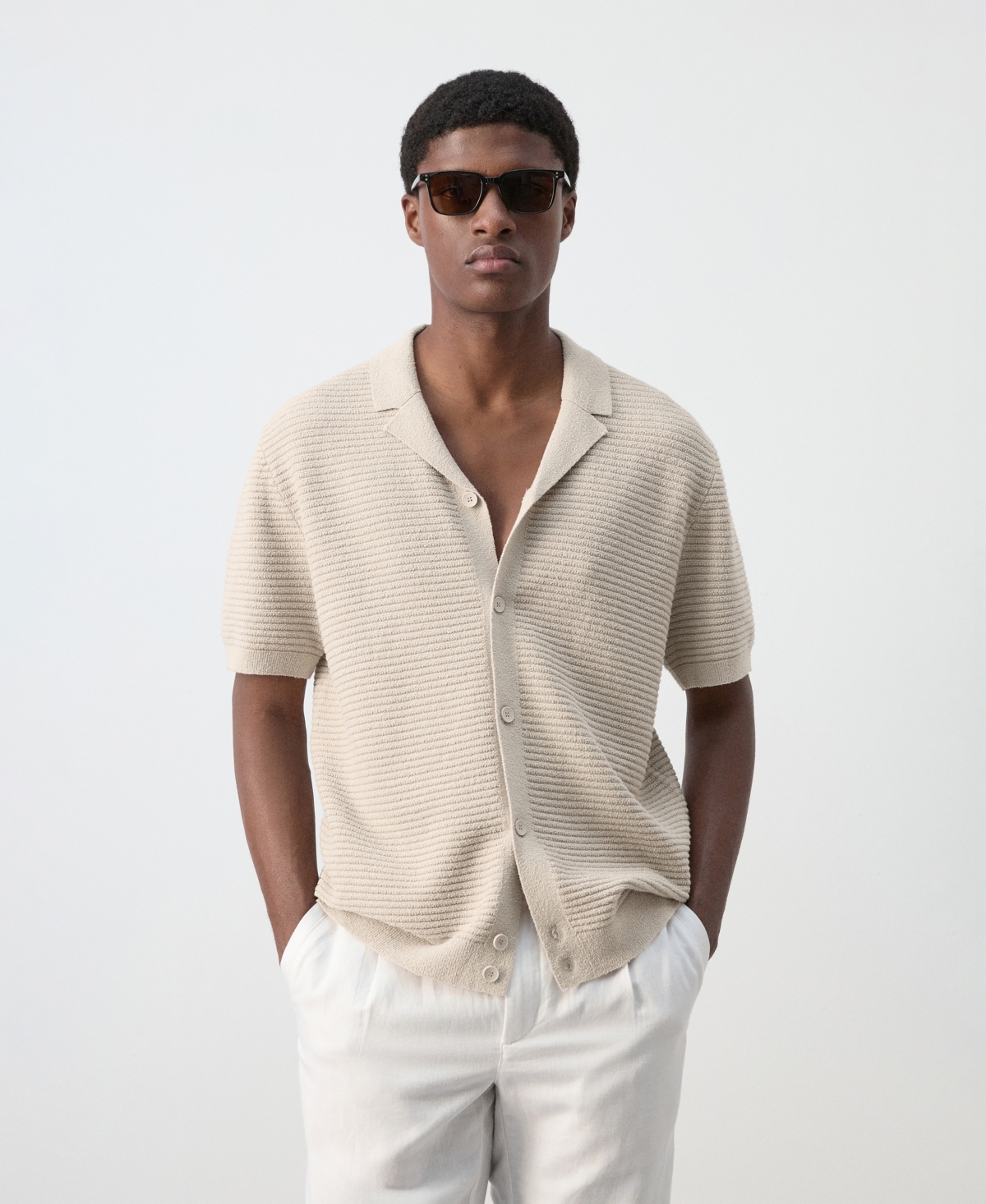 Click here for Mango Mens Bowling Collar Knit Shirt - Sand prices