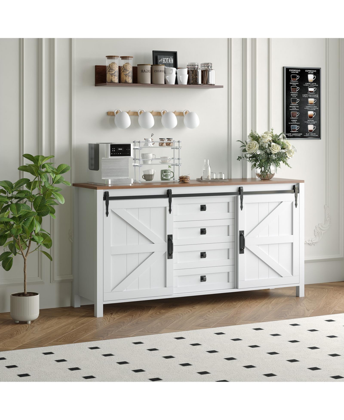 Click here for homfan 60 Inch Farmhouse Rustic Wood Sideboard Buf... prices