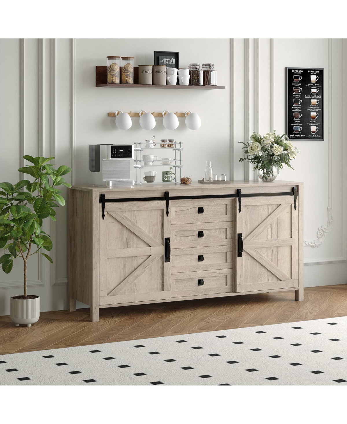 Click here for homfan 60 Inch Farmhouse Rustic Wood Sideboard Buf... prices