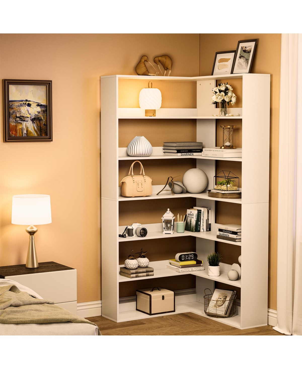 Click here for homfan 6-Tier L-Shaped Corner Bookshelf  Anti-fall... prices