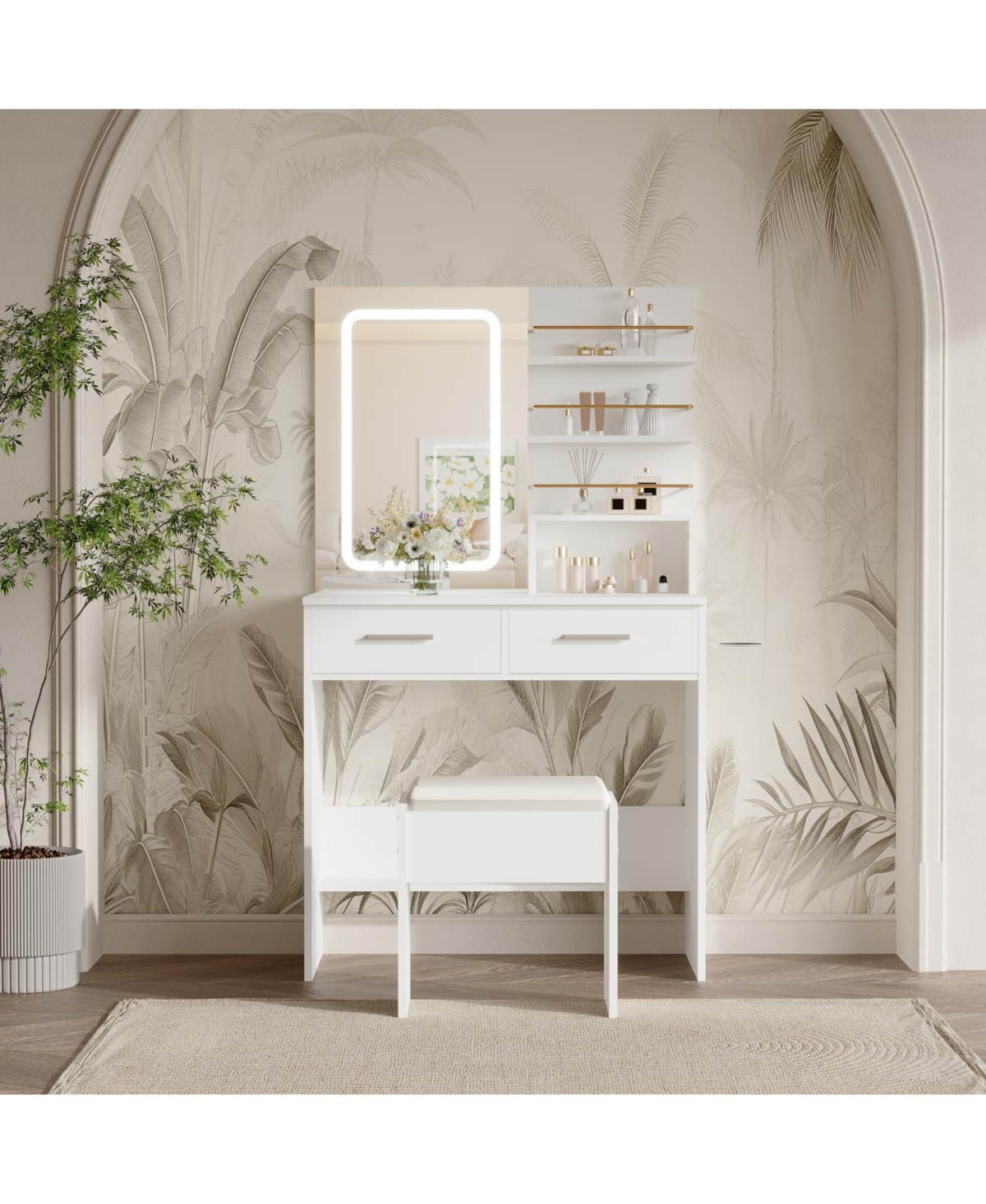 Click here for homfan Modern Vanity Desk with Mirror  3 Color Led... prices