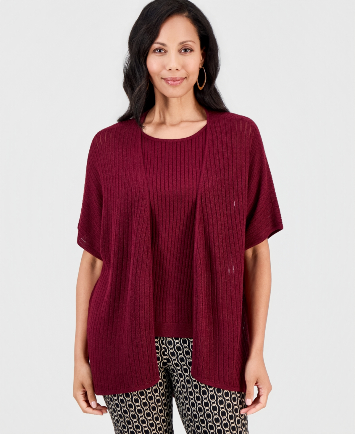 Click here for Jm Collection Womens Pointelle Open-Front Cardigan... prices