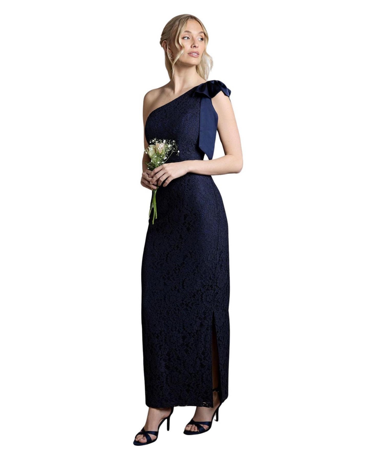 Click here for Coast Womens One Shoulder Lace Maxi Dress - Navy prices