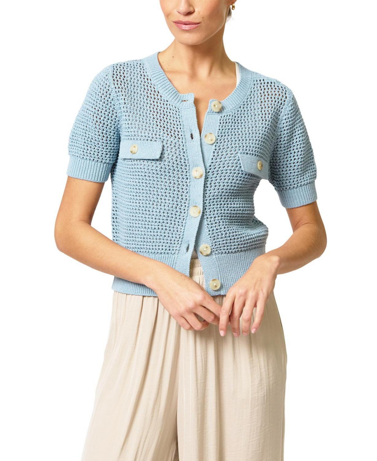 Click here for Central Park West Womens Iris Tape Yarn Cardi - Li... prices