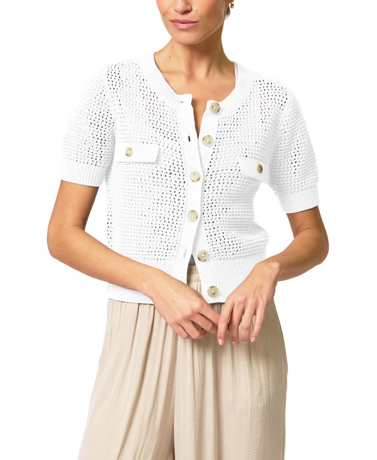 Click here for Central Park West Womens Iris Tape Yarn Cardi - Wh... prices