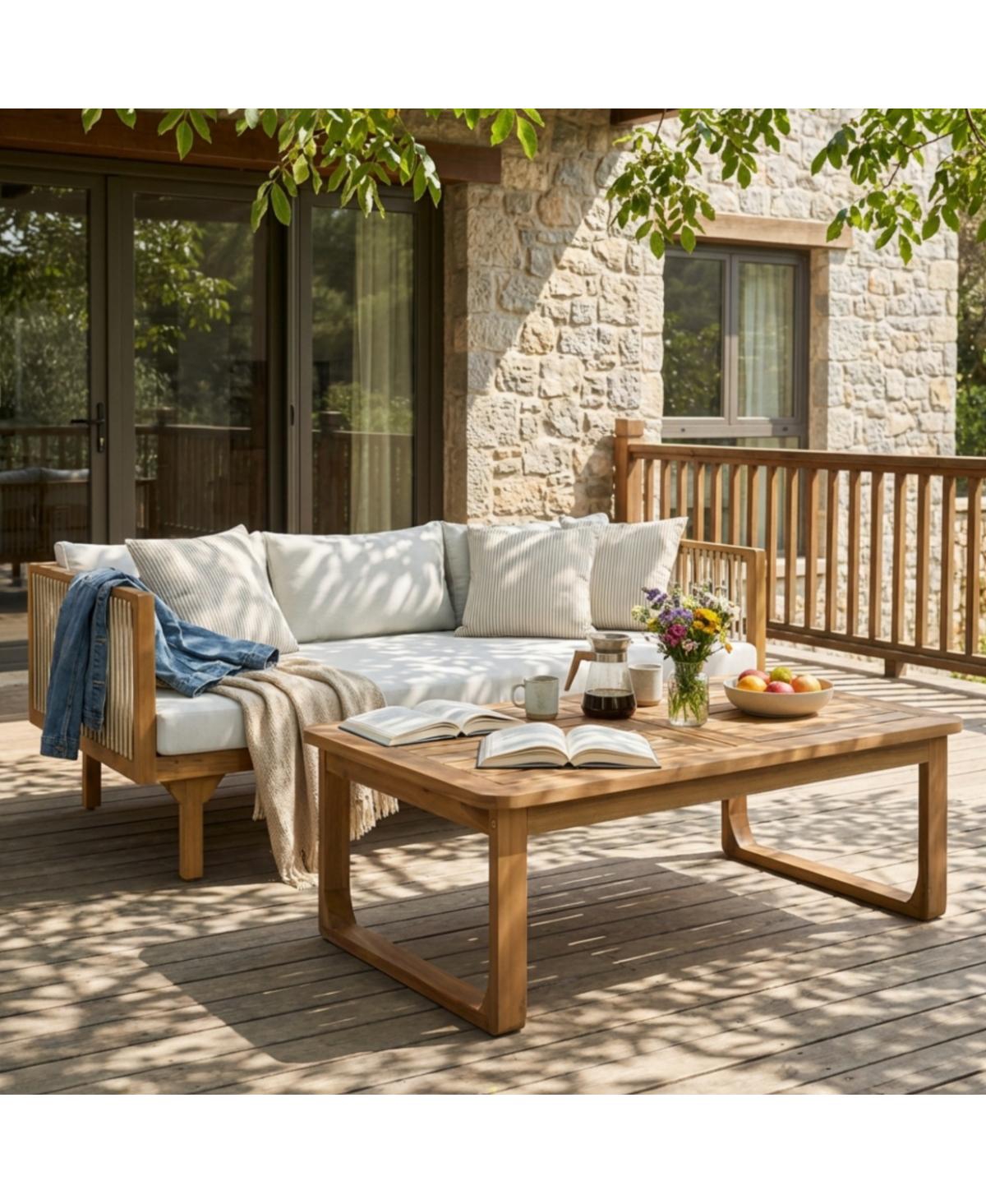 Click here for Asagikoiai 2-Piece Outdoor Acacia Wood Daybed Set... prices