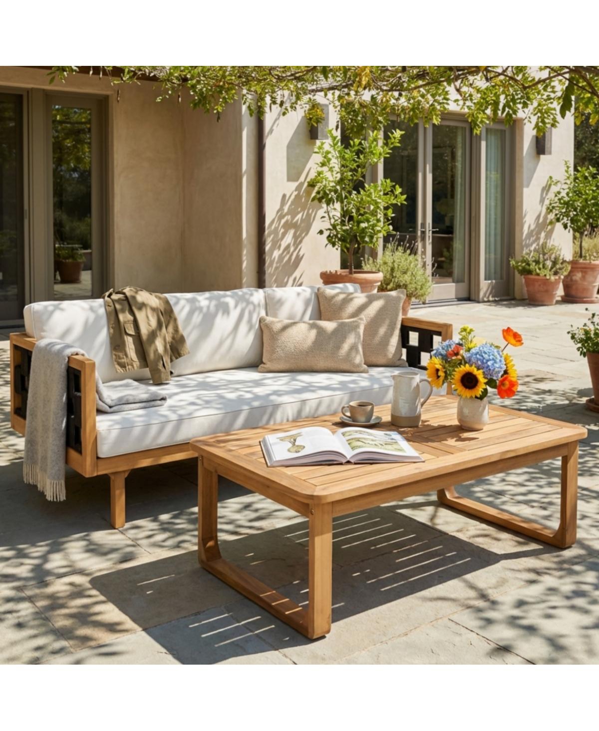 Click here for Asagikoiai 2-Piece Outdoor Acacia Wood Daybed Set... prices