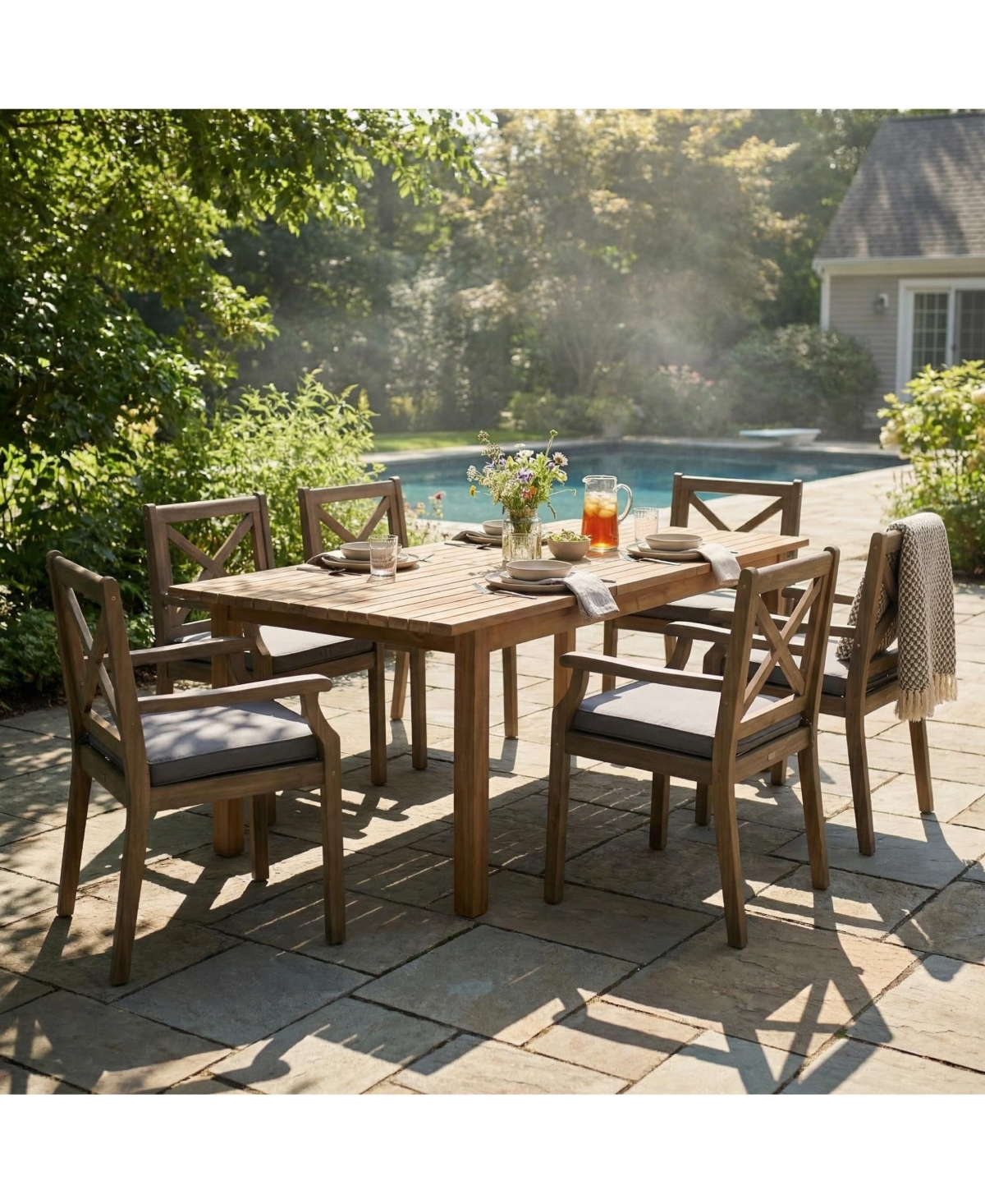 Click here for Clihome 7-Piece Acacia Wood Outdoor Dining Set - P... prices