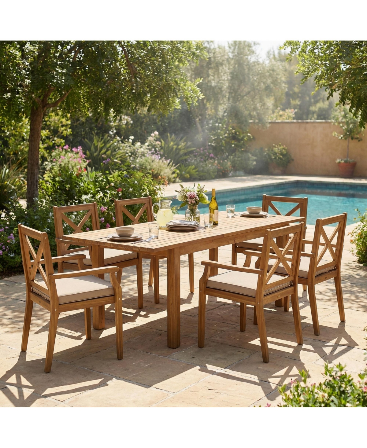 Click here for Clihome 7-Piece Acacia Wood Outdoor Dining Set - P... prices