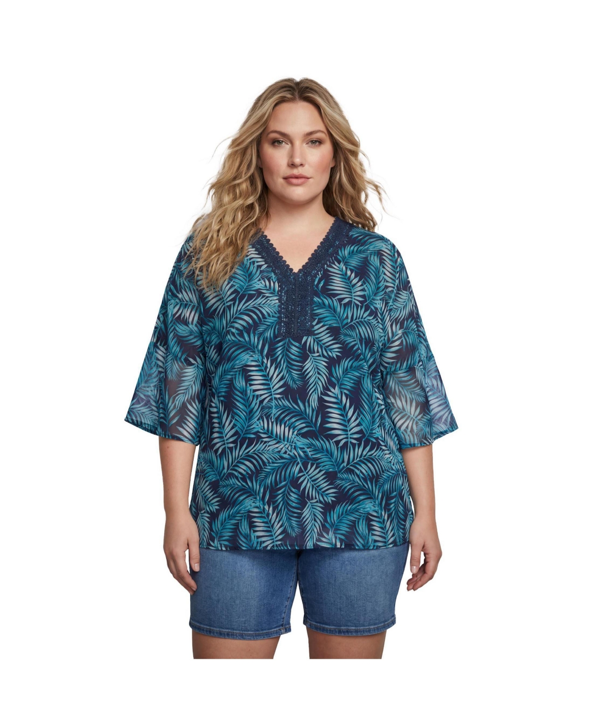 Click here for Avenue Plus Size Crochet Trim Caftan Womens Top -... prices
