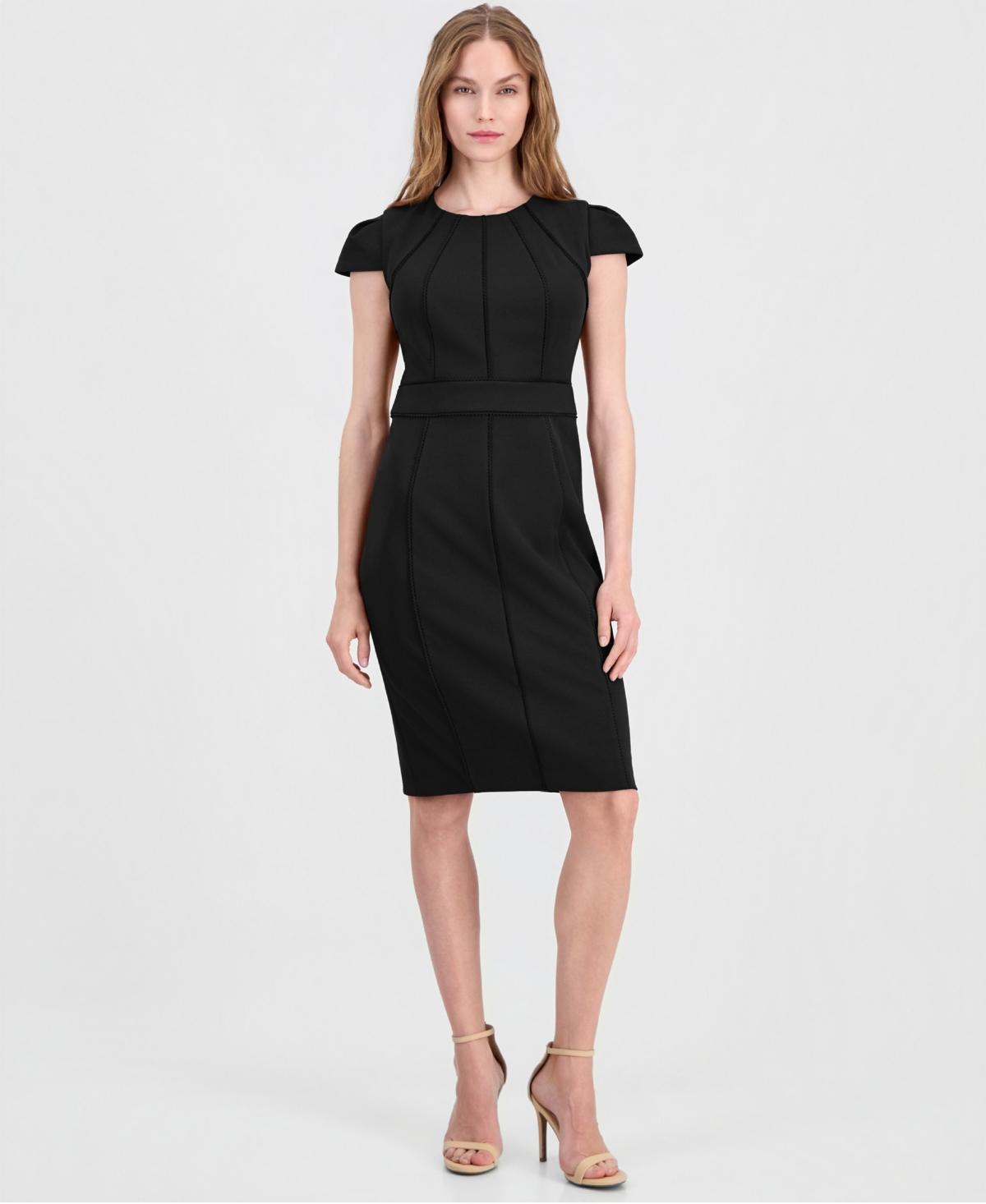 Click here for Anne Klein Womens Trim Seam Detail Crewneck Sheath... prices