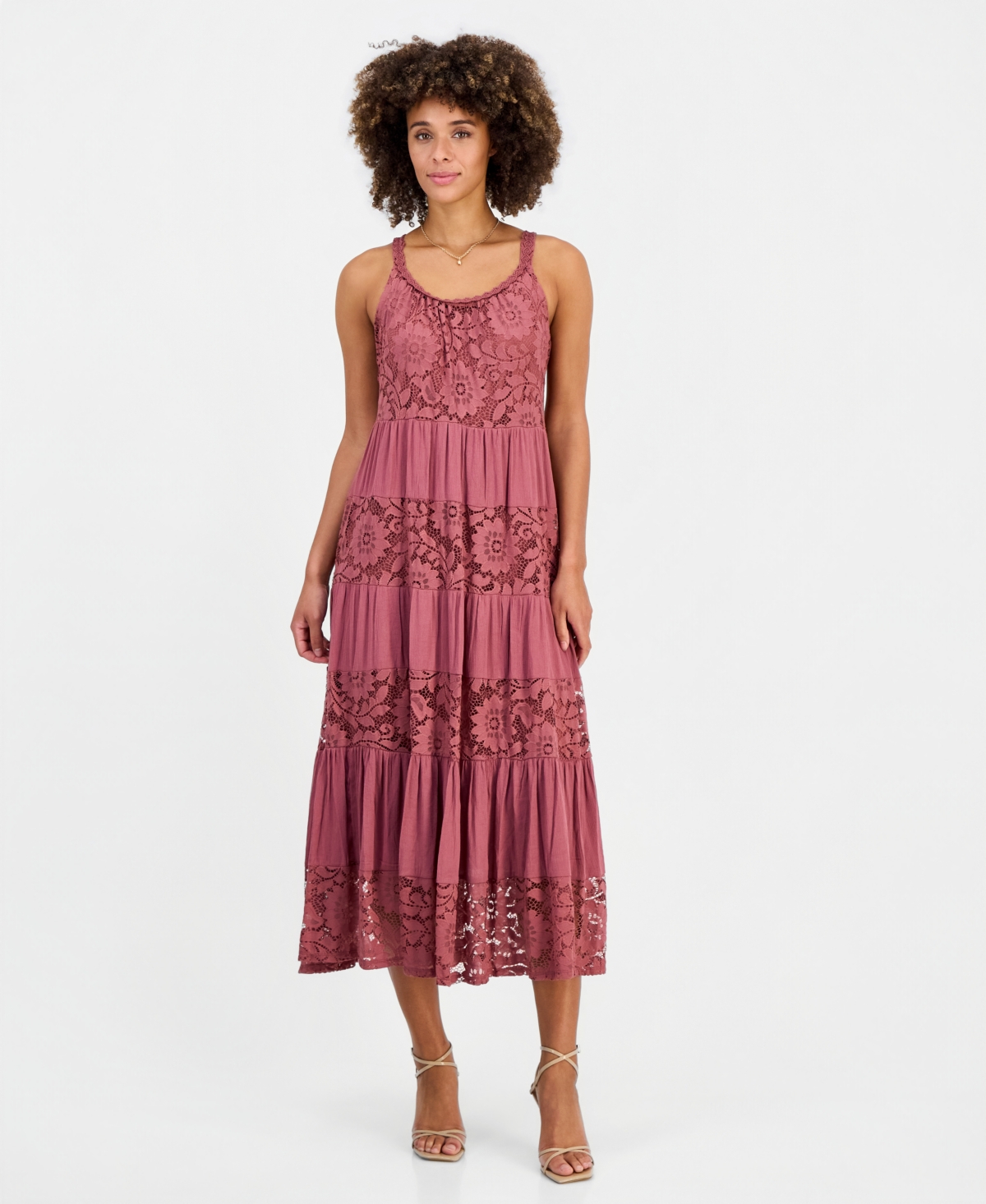 Click here for Robbie Bee Womens Lace-Trim Maxi Dress - Roan Roug... prices