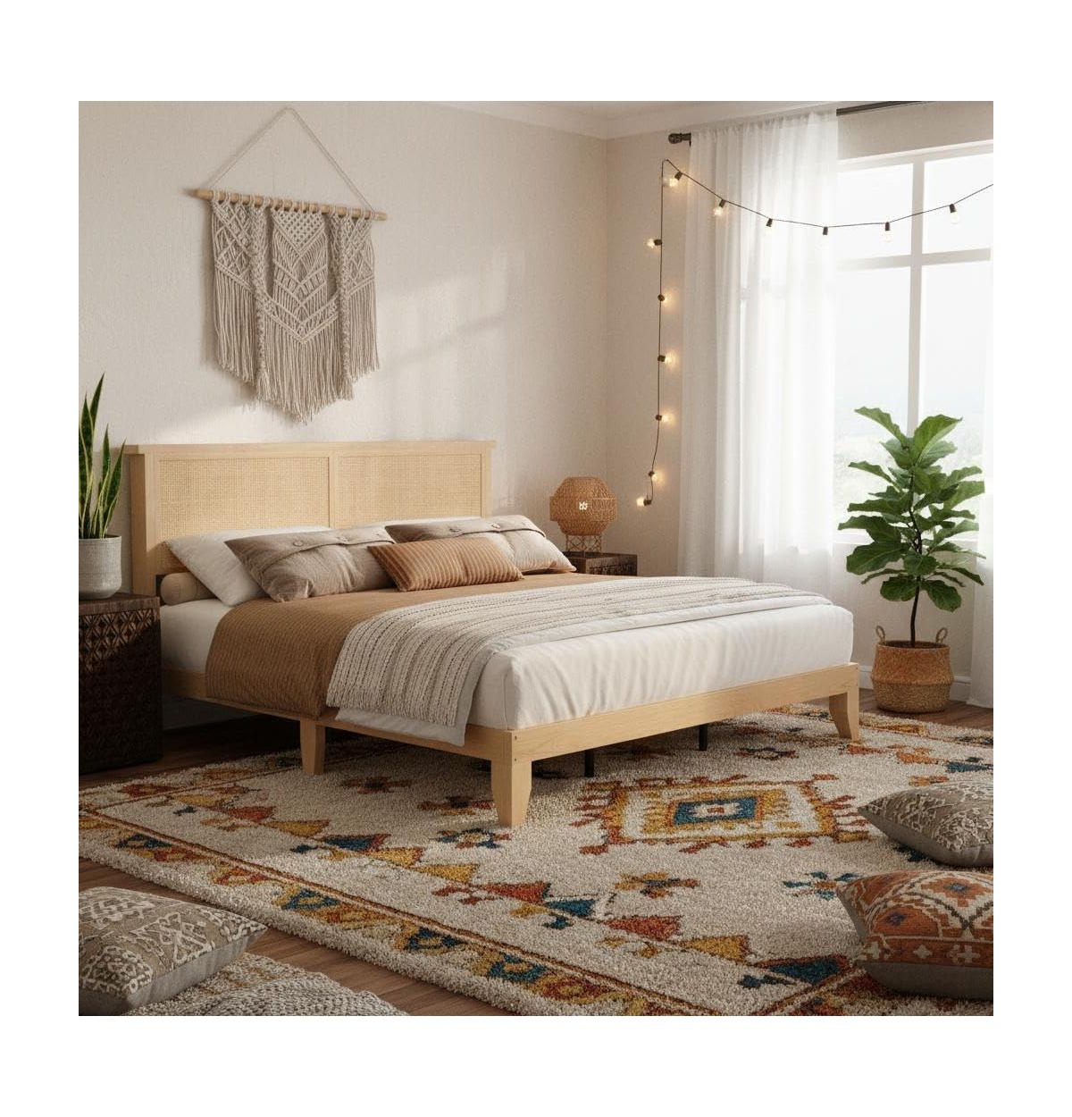 Click here for gaomon Rattan Bed Frame with Led Headboard - Natur... prices