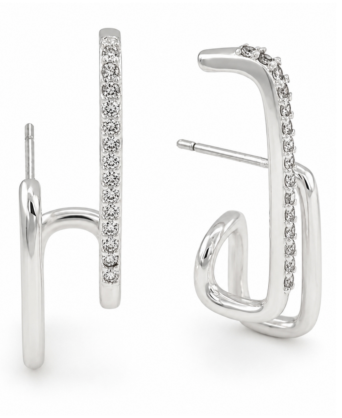 And Now This High Polished Clear Crystal Post Earring  Gold Plate and Silver Plate - Silver-Tone