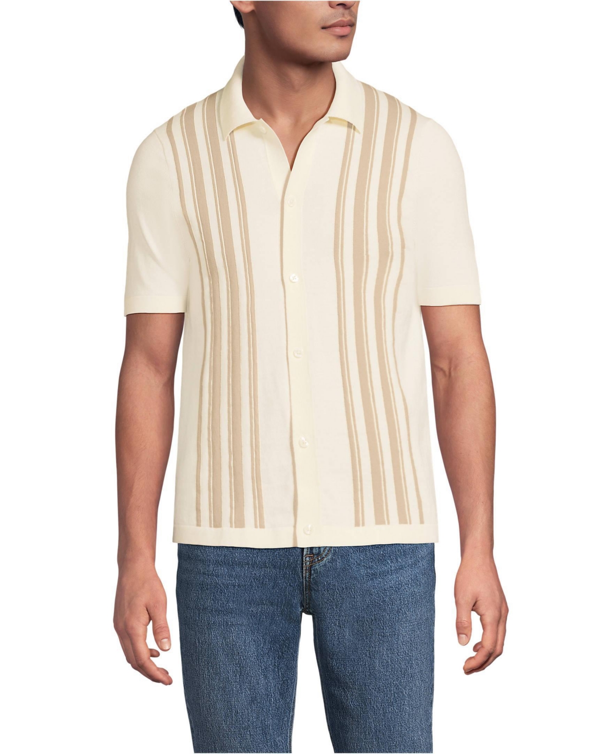Click here for Lands End Mens Short Sleeve Striped Button Through... prices