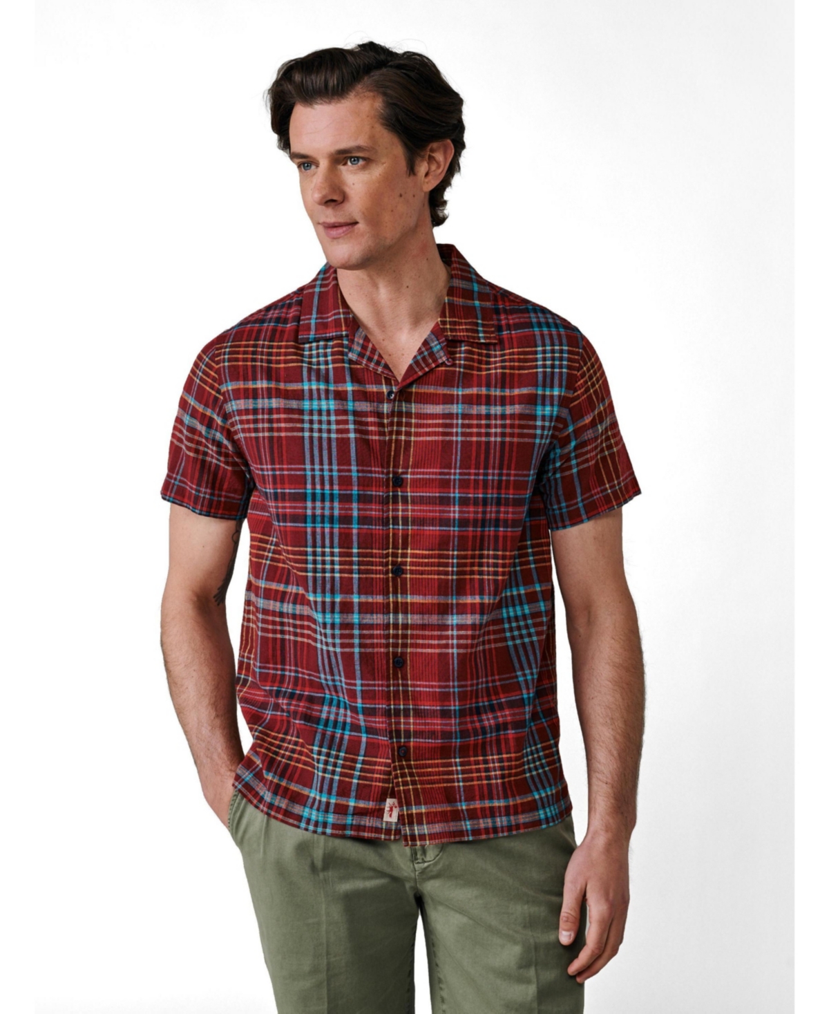 Click here for Aubin Mens Abbots Cuban Collar Shirt - Red check prices