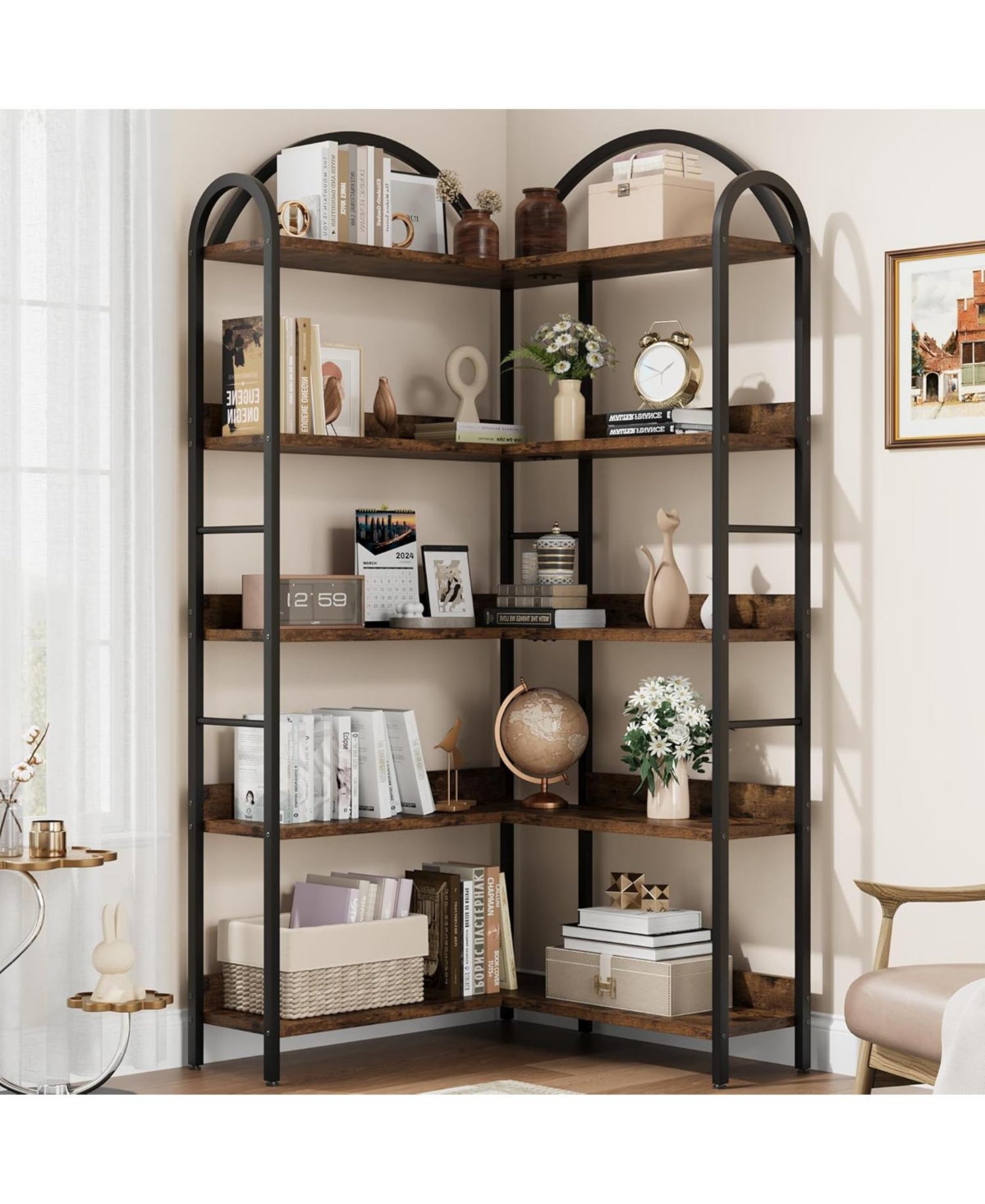 Click here for gaomon 68.5 Tall Large Corner Bookshelf - Rustic b... prices