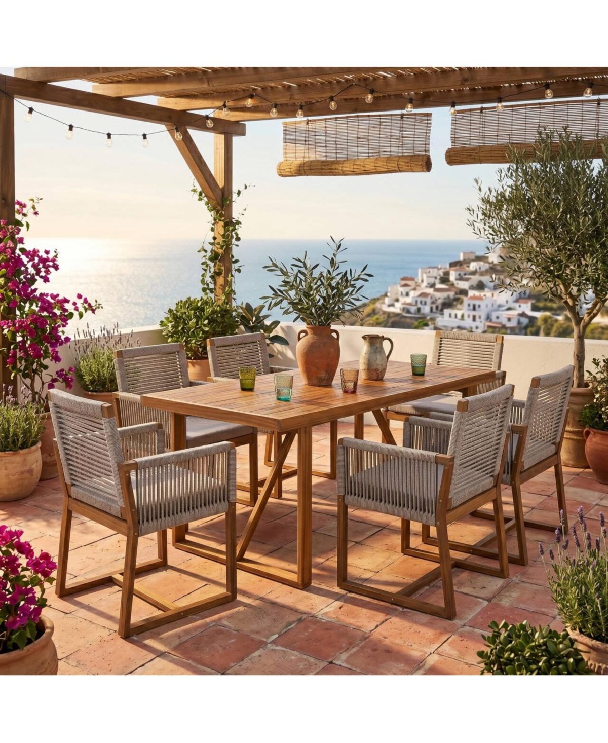 Click here for Asagikoiai 7-Piece Acacia Wood Outdoor Dining Set... prices