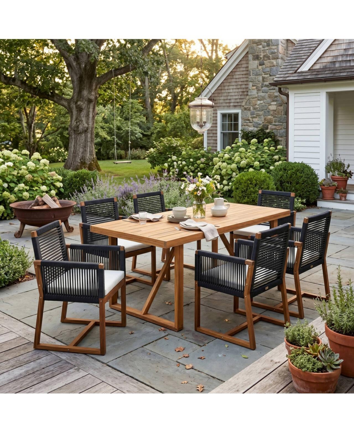 Click here for Asagikoiai 7-Piece Acacia Wood Outdoor Dining Set... prices
