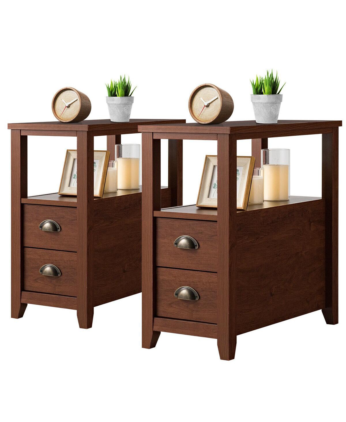 Click here for Gymax Set of 2 Nightstand Rustic Style End Table w... prices