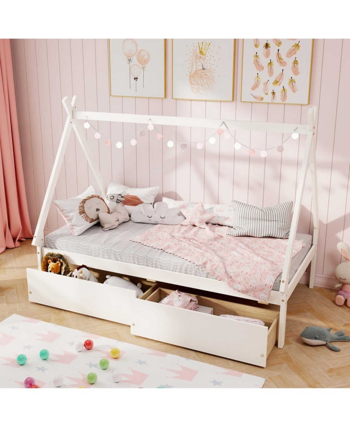 Click here for Gouun Twin Wooden House Bed Platform Frame 2 Stora... prices