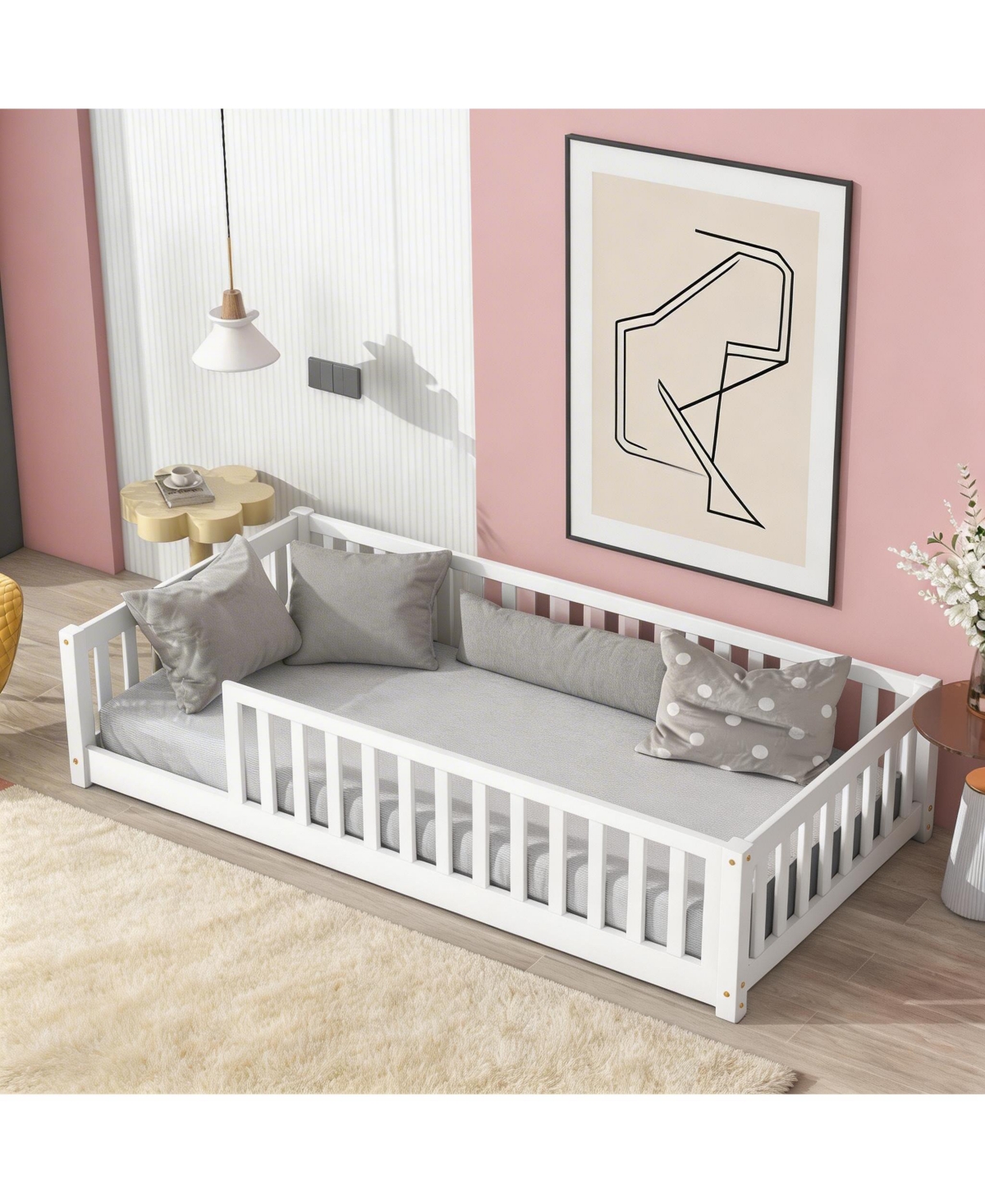 Click here for Sailvan Twin Floor Bed with Safety Guardrails Soli... prices