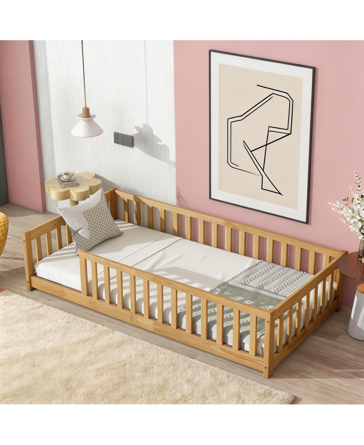 Click here for Sailvan Twin Floor Bed with Safety Guardrails Soli... prices
