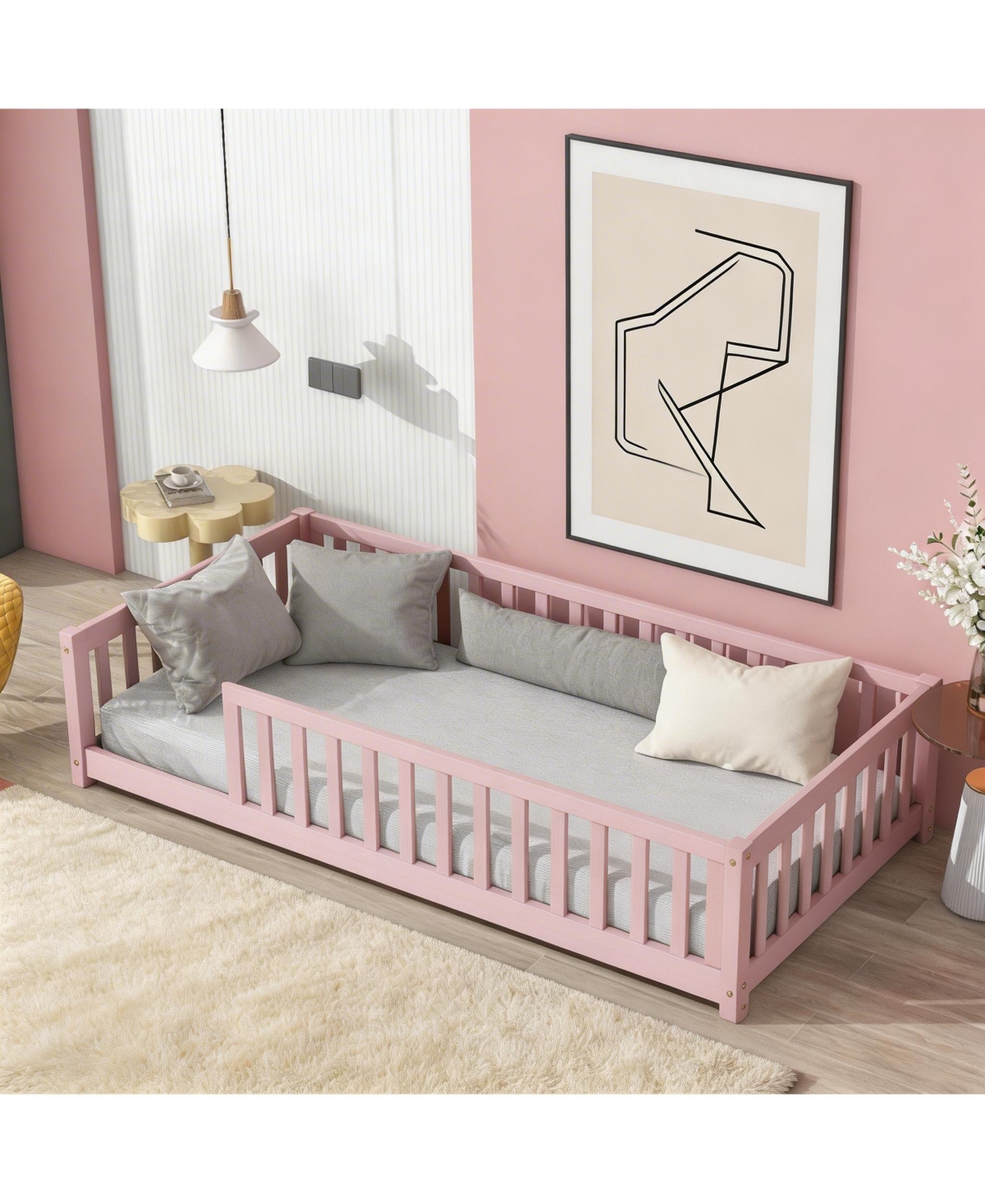 Click here for Sailvan Twin Floor Bed with Safety Guardrails Soli... prices