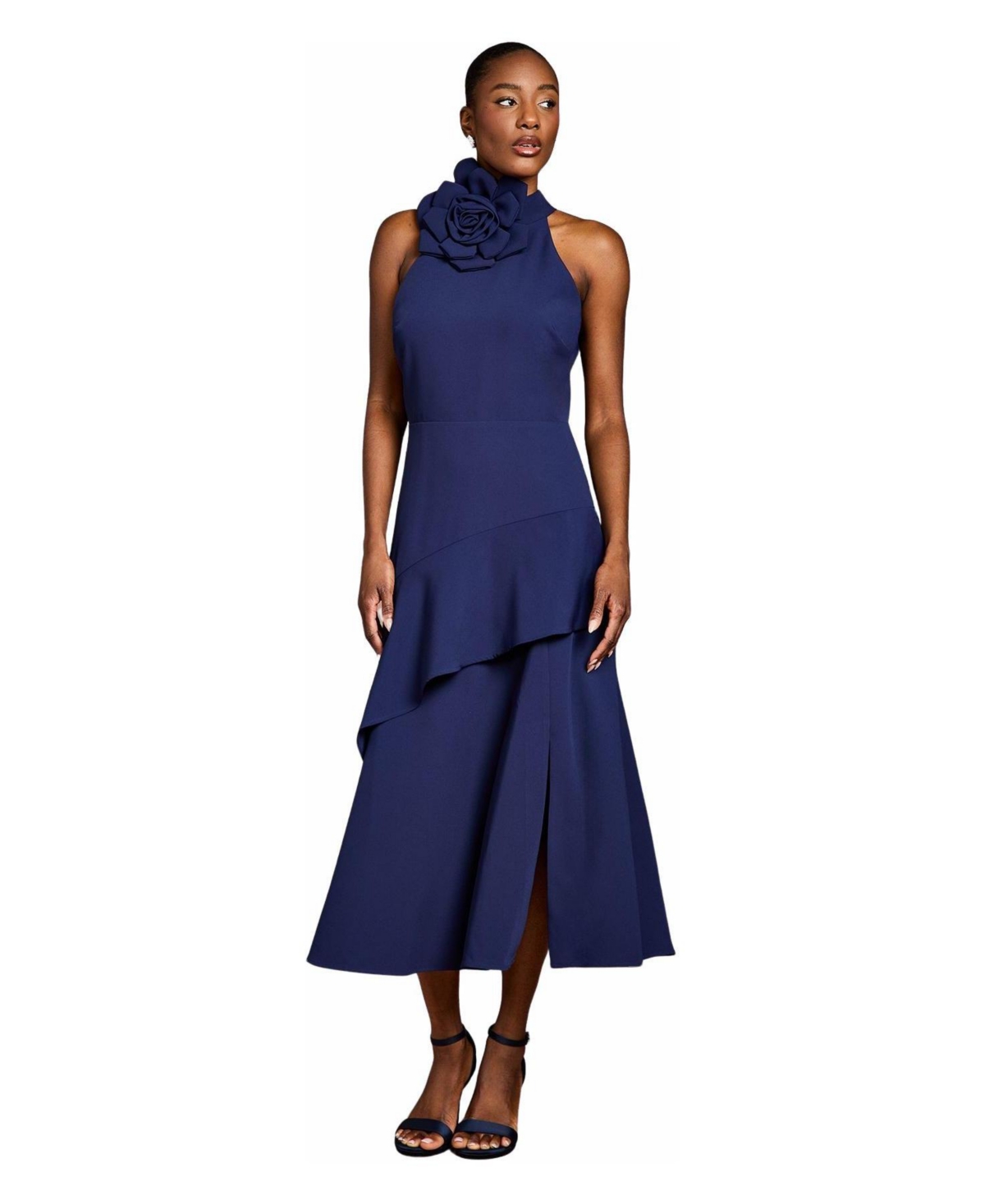 Click here for Coast Womens Corsage High Neck Midi Dress - Navy prices