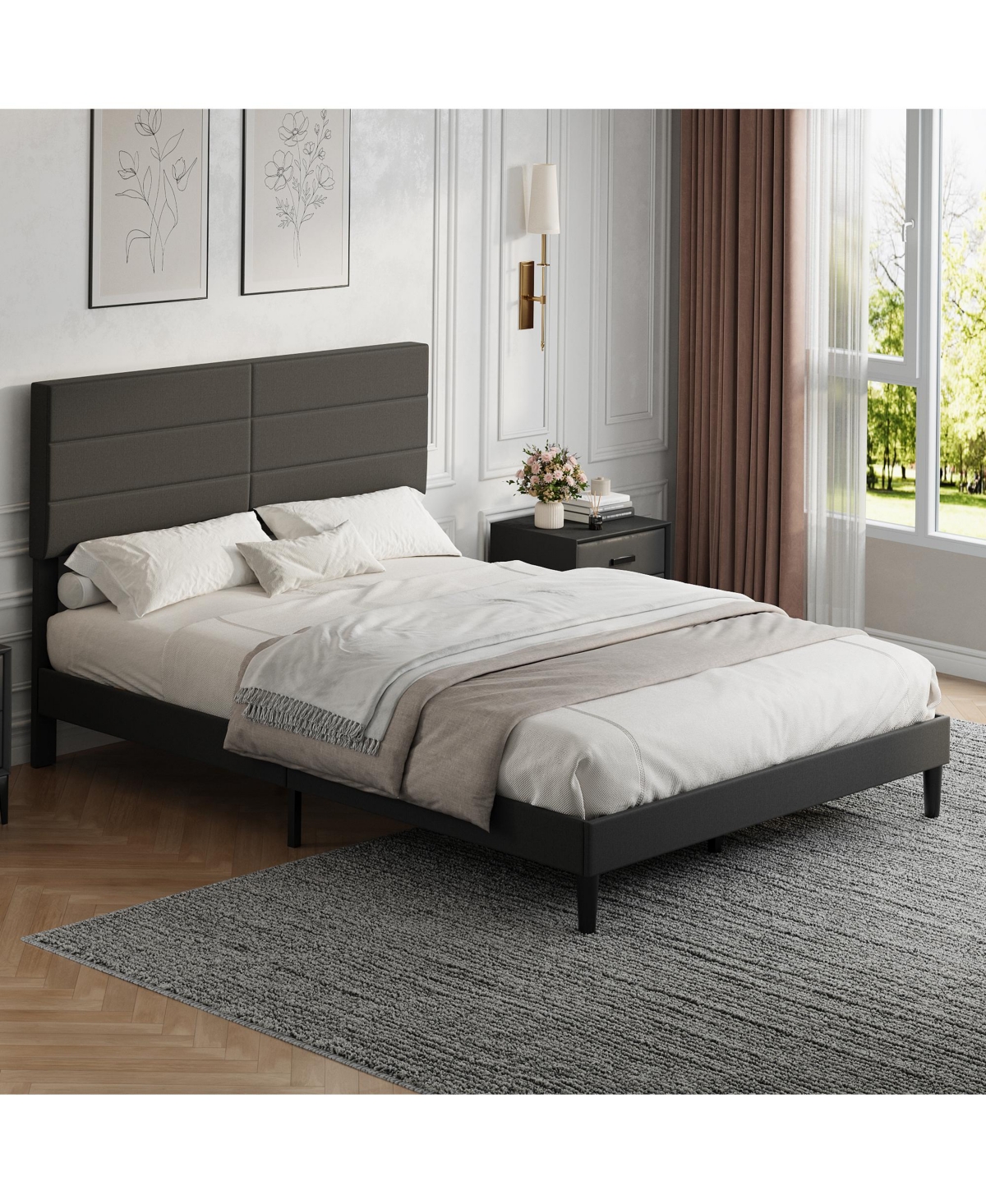 Click here for homfan Upholstered Platform Bed Frame  Linen Bed F... prices