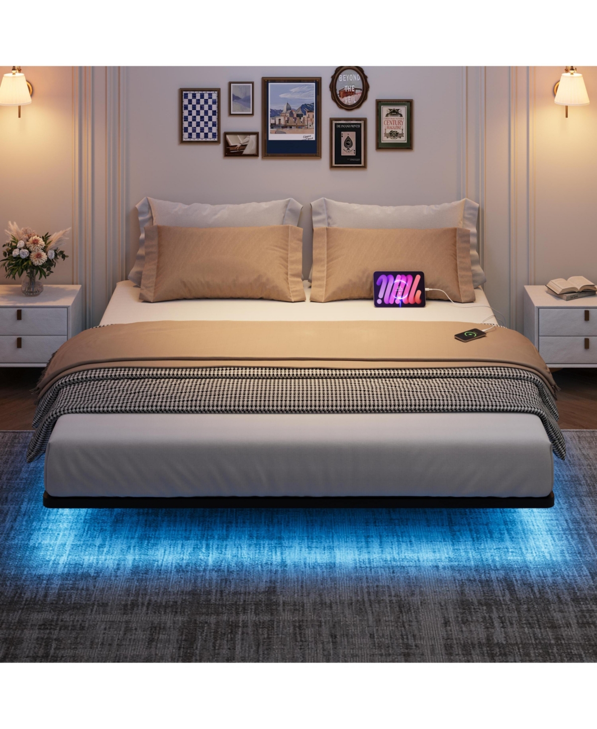 Click here for homfan Floating Bed Frame with Led Lights  Chargin... prices