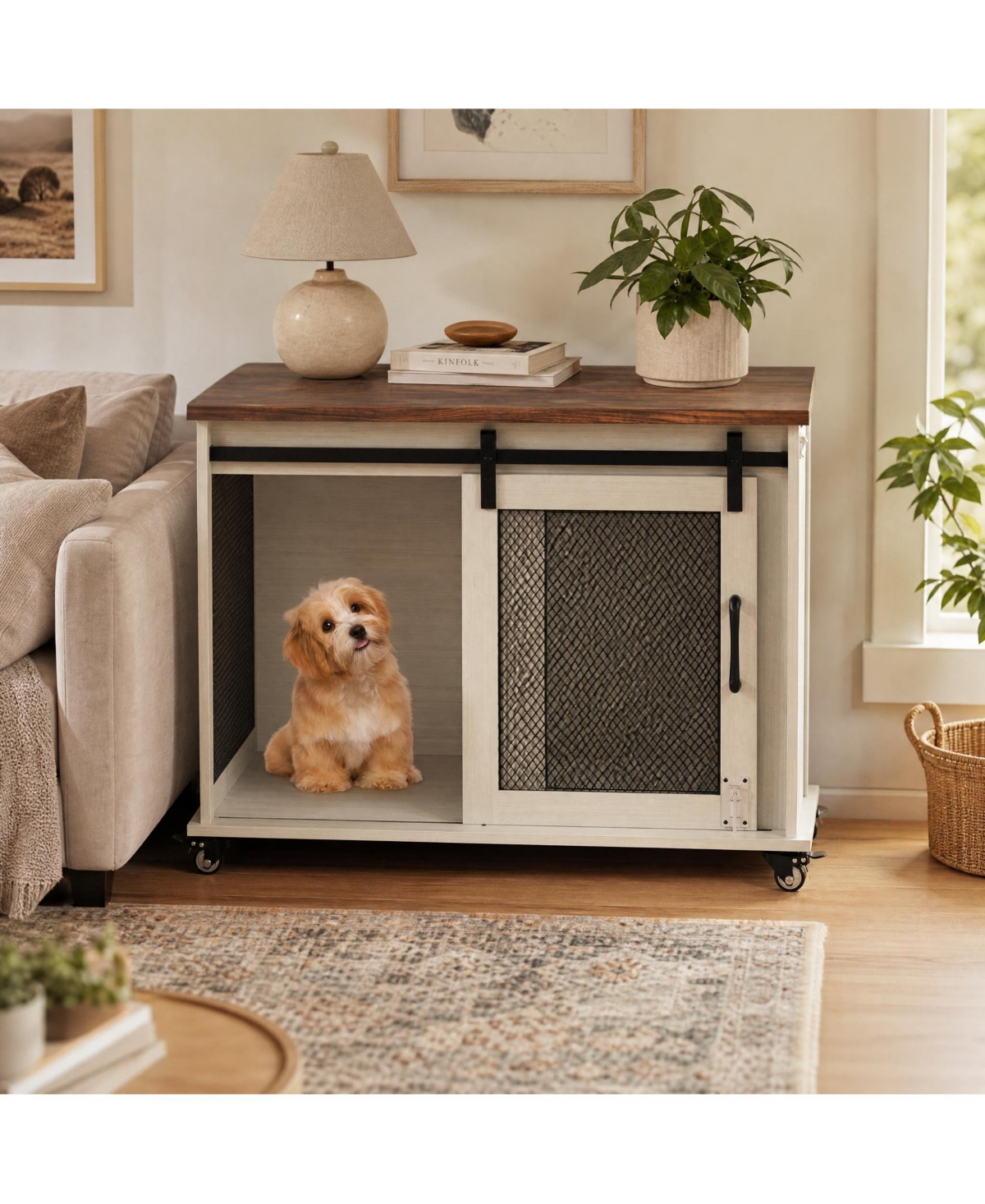 Click here for homfan Barn Door Dog Cage with Wheels  Furniture-S... prices