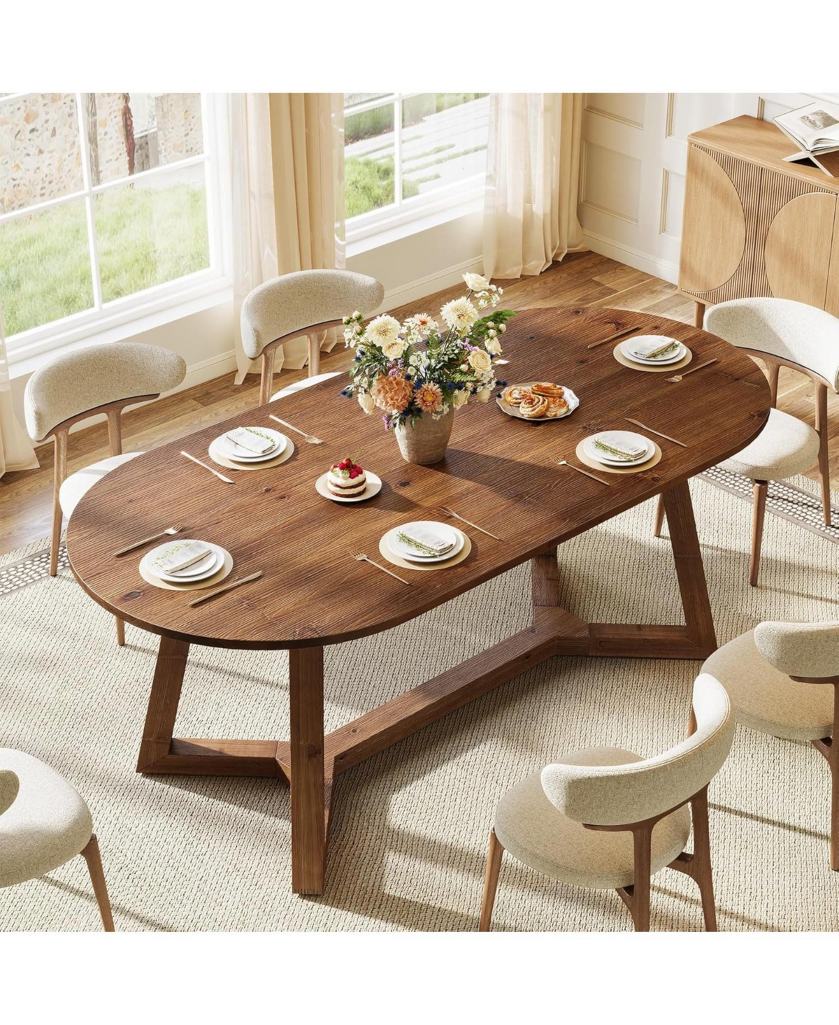 Click here for Tribesigns 63 Solid Wood Oval Dining Table  Farmho... prices