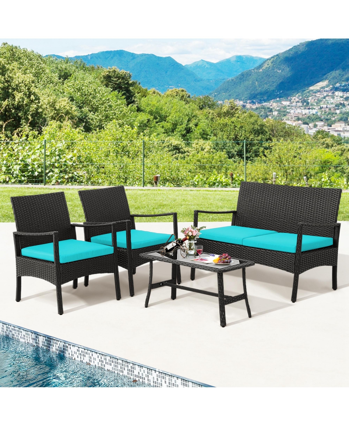 Click here for Costway 4Piece Patio Wicker Furniture Set Cushione... prices
