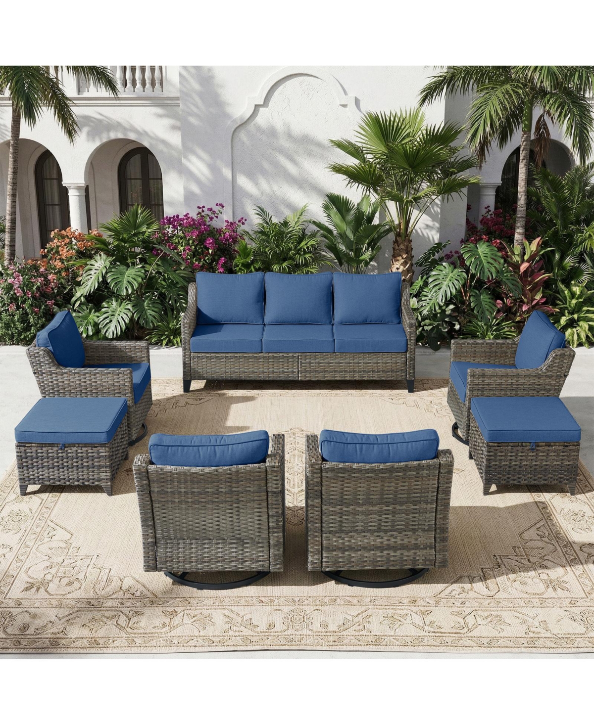 Click here for Pocassy Patio Swivel Glider Furniture Set  7 Piece... prices