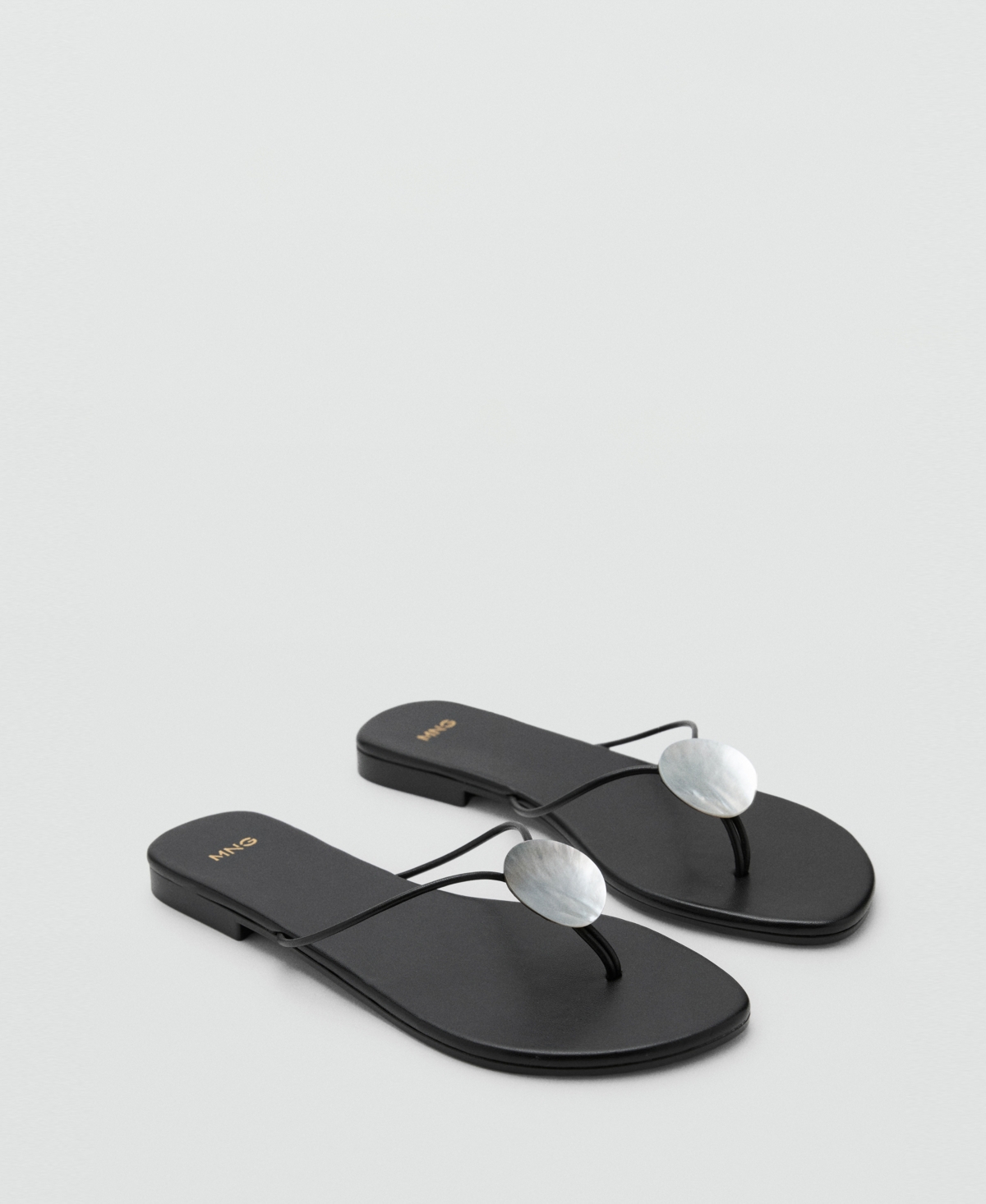 Click here for Mango Womens Shell Detail Leather Sandals - Black prices