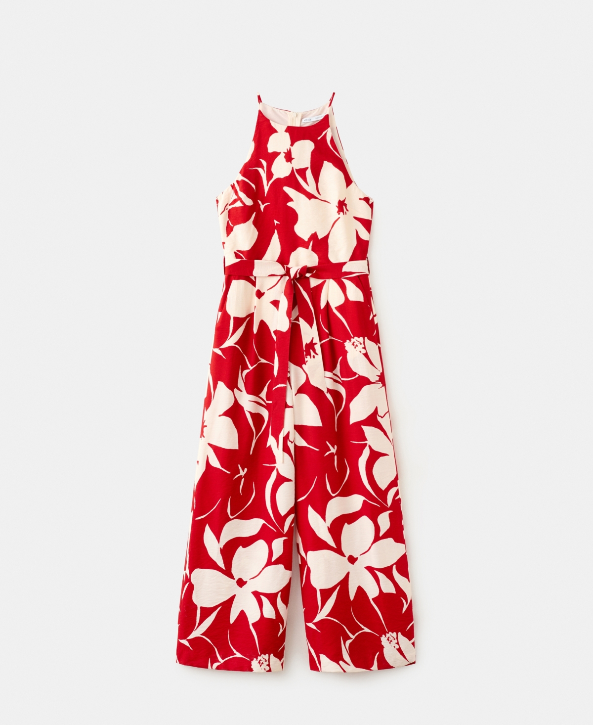 Click here for Mango Womens Belted Floral-Printed Jumpsuit - Red prices